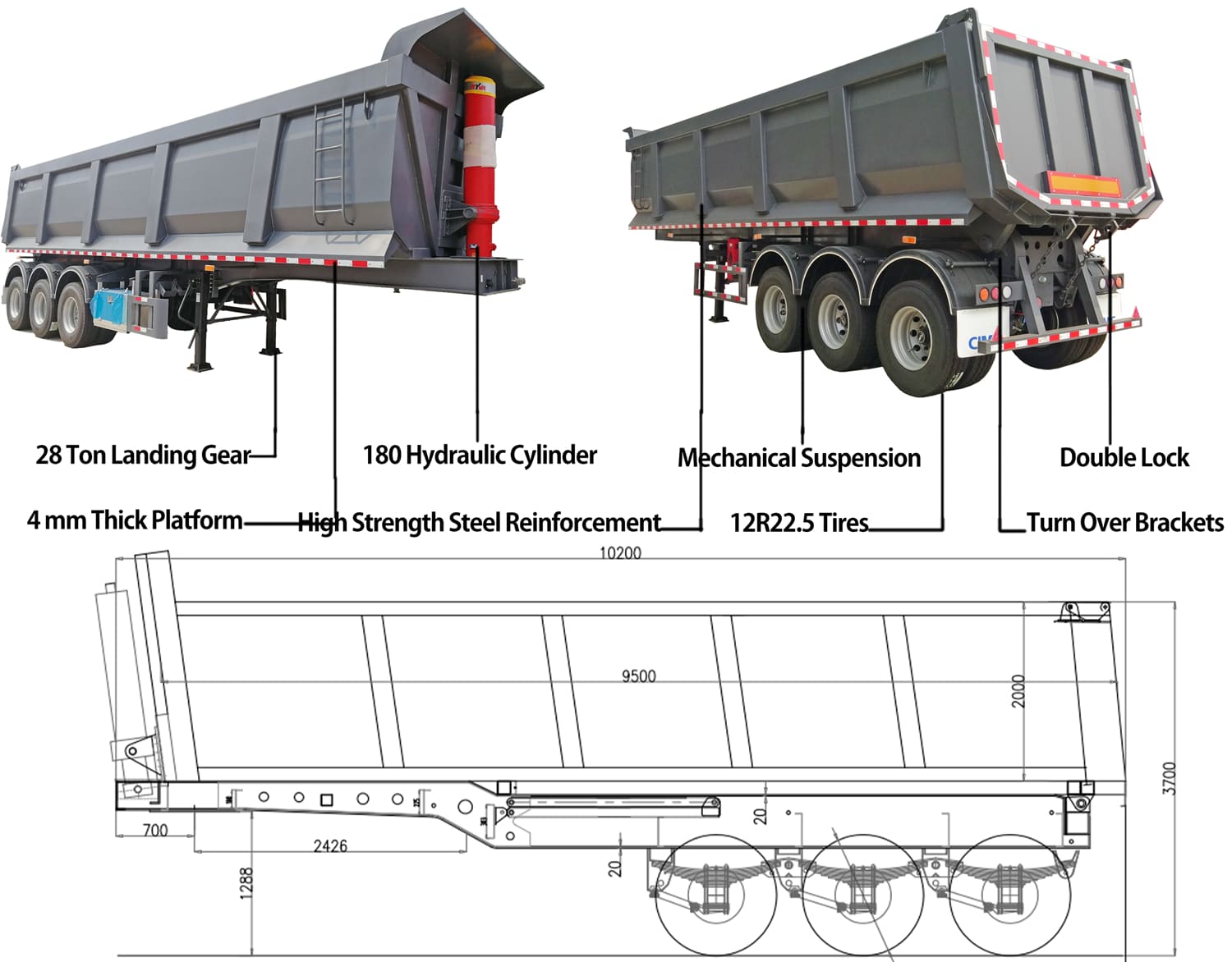 CIMC New Tri Axle Semi Tipper Trailer for Sale In Ghana